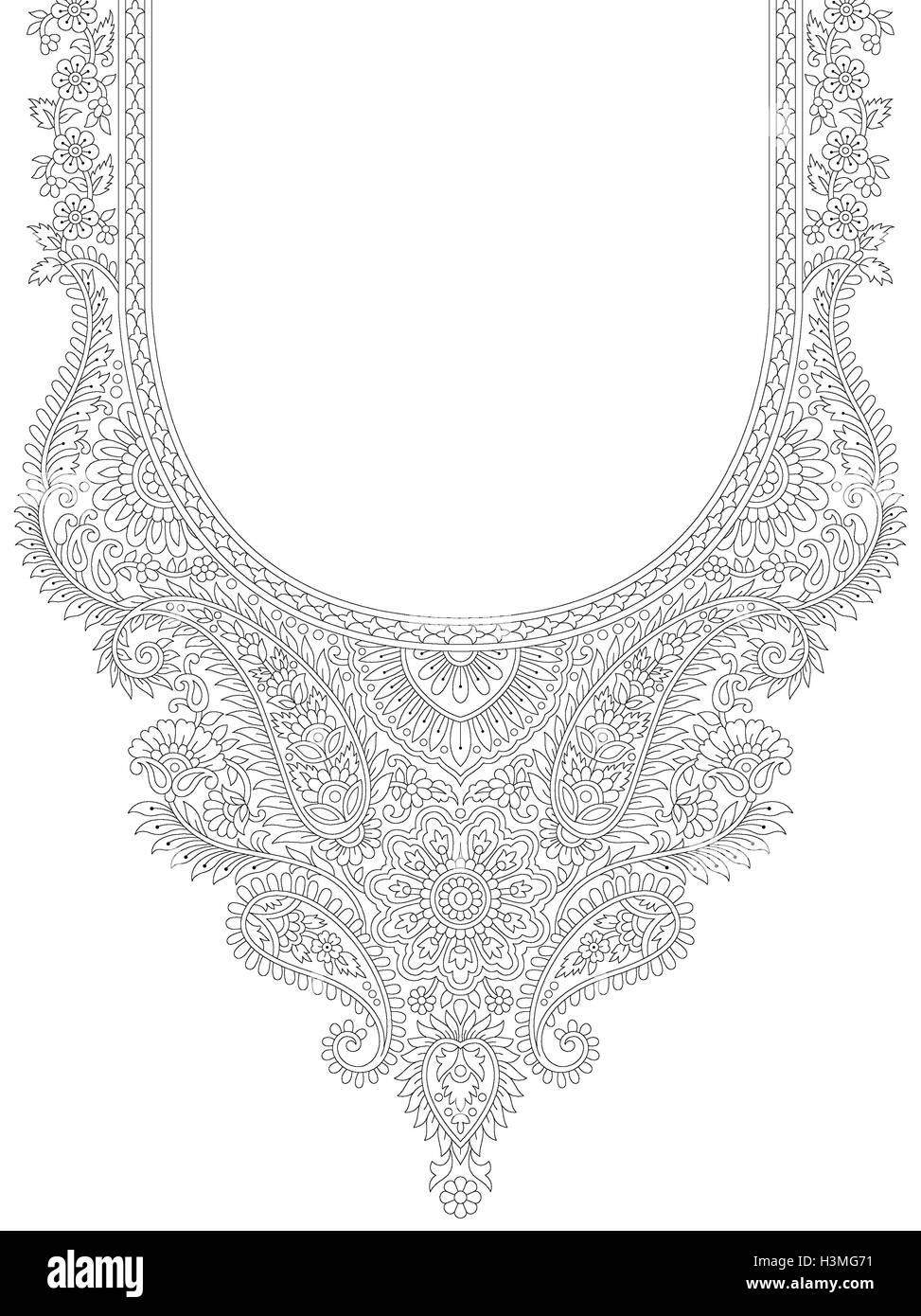 beautiful textile print unique dress neck outline draw design Stock ...