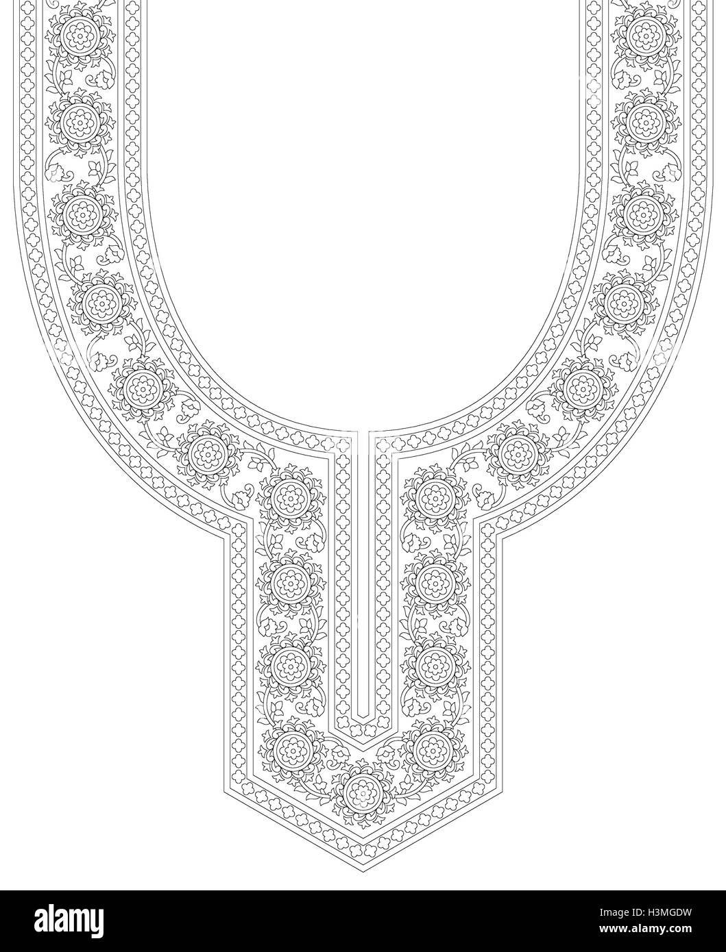 beautiful textile print unique dress neck outline draw design Stock ...