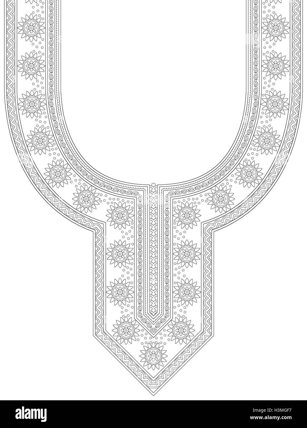 beautiful textile print unique dress neck outline draw design Stock ...