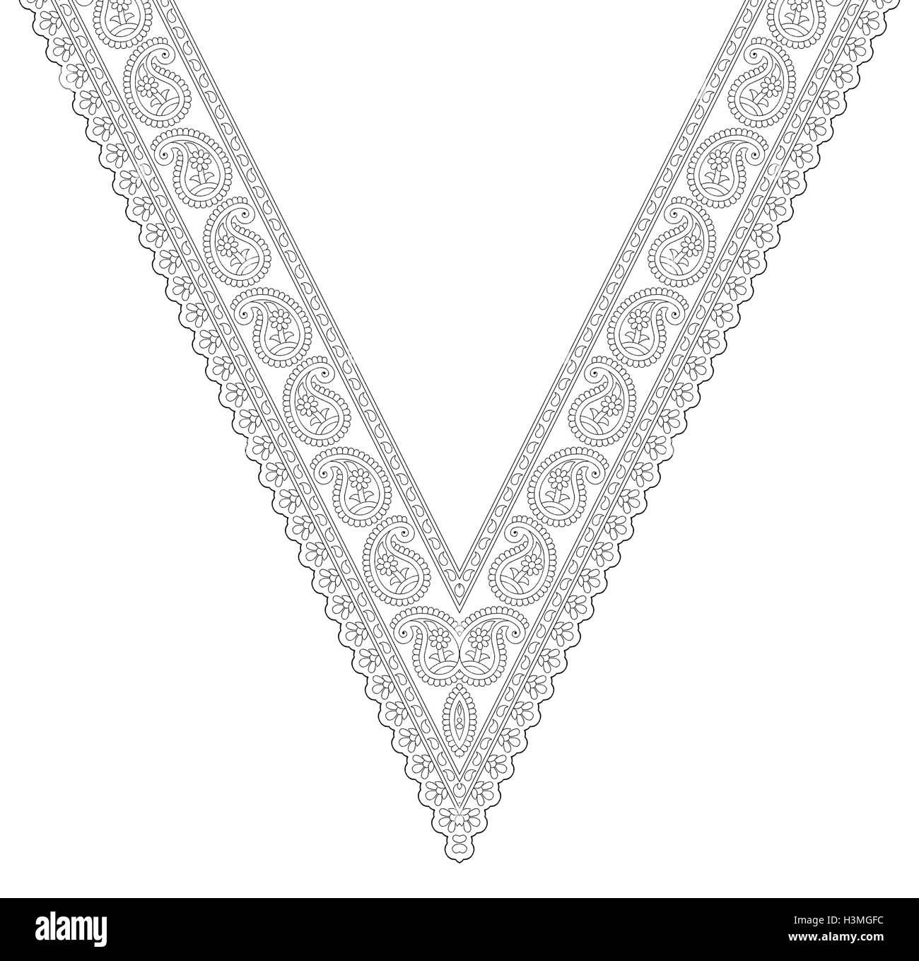 beautiful textile print unique dress neck outline draw design Stock ...