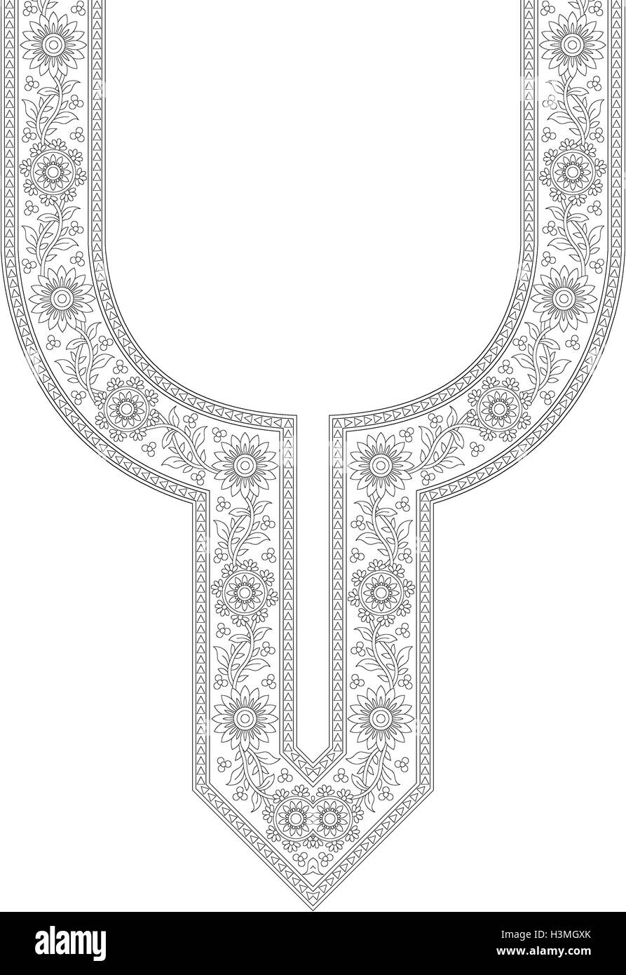 beautiful textile print unique dress neck outline draw design Stock ...