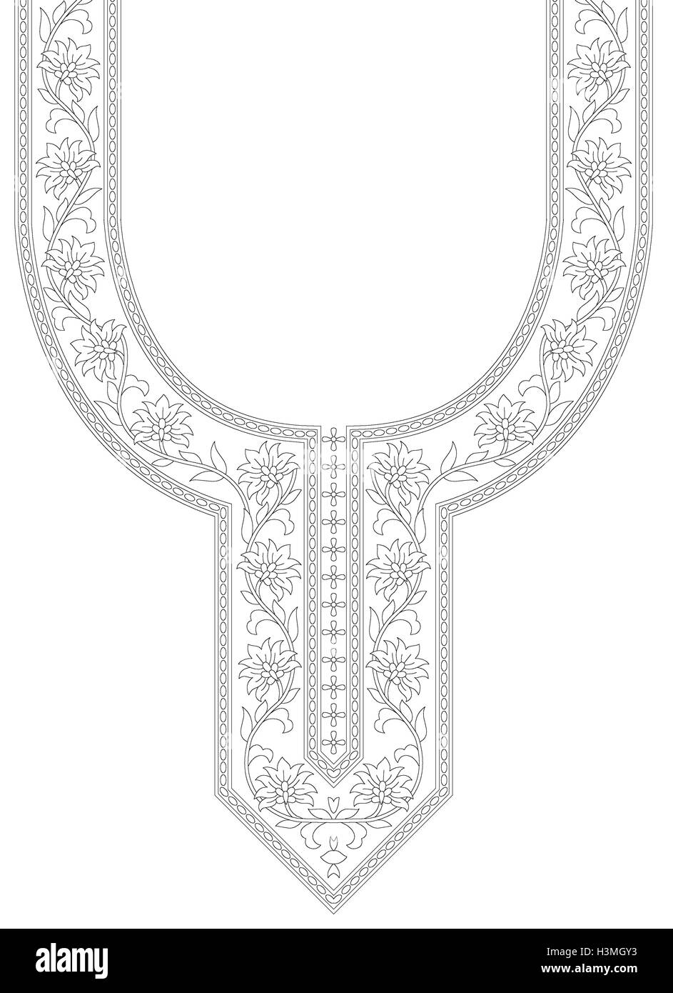 beautiful textile print unique dress neck outline draw design Stock ...