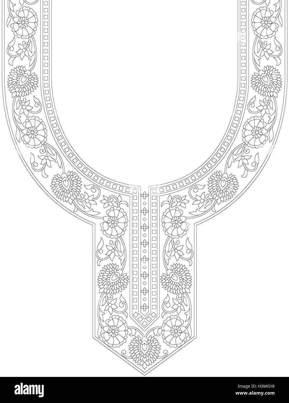 beautiful textile print unique dress neck outline draw design Stock ...