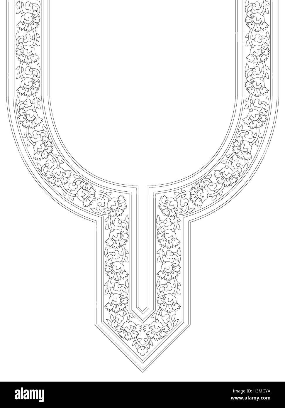 beautiful textile print unique dress neck outline draw design Stock ...