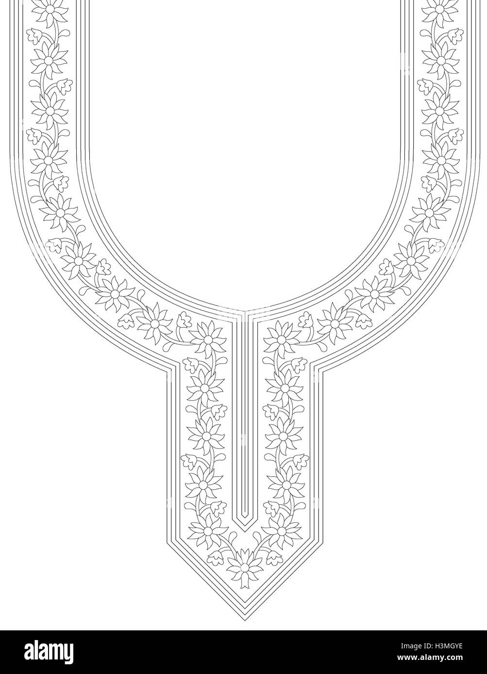 beautiful textile print unique dress neck outline draw design Stock ...