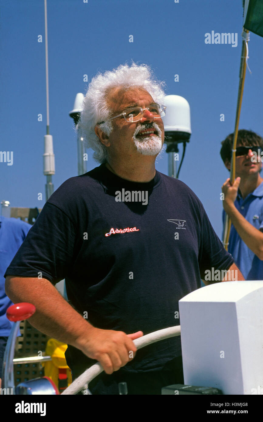Patrizio Roversi (Mantova - 1954) at the helm of the "Adriatica" sail ...