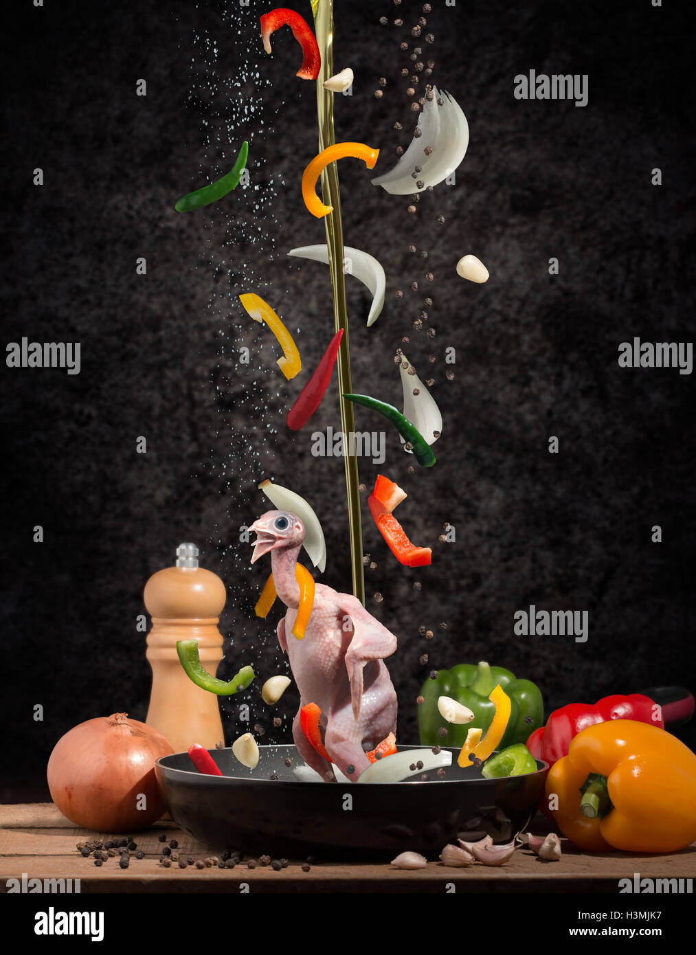 food falling, food flying "Stir Fried quail, partridge with Black ...