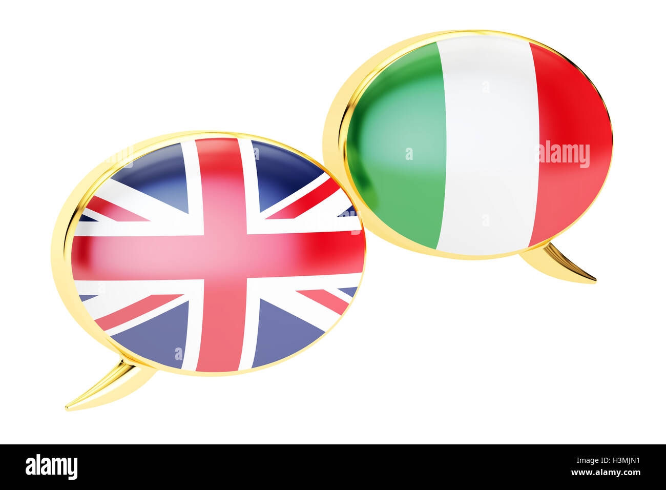 English-Italian translation concept, 3D rendering isolated on white ...