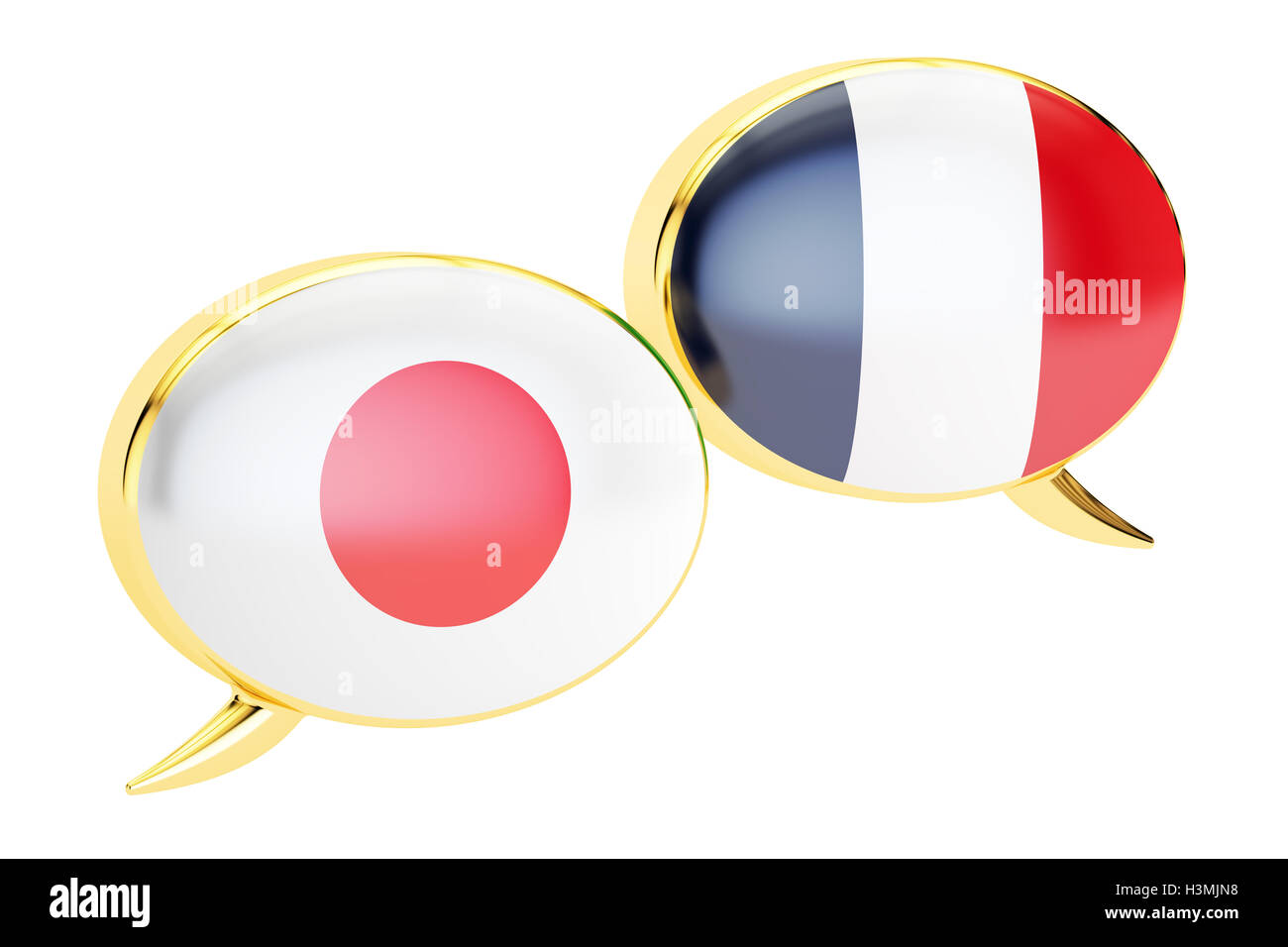 Japanese-French conversation concept, 3D rendering isolated on white ...