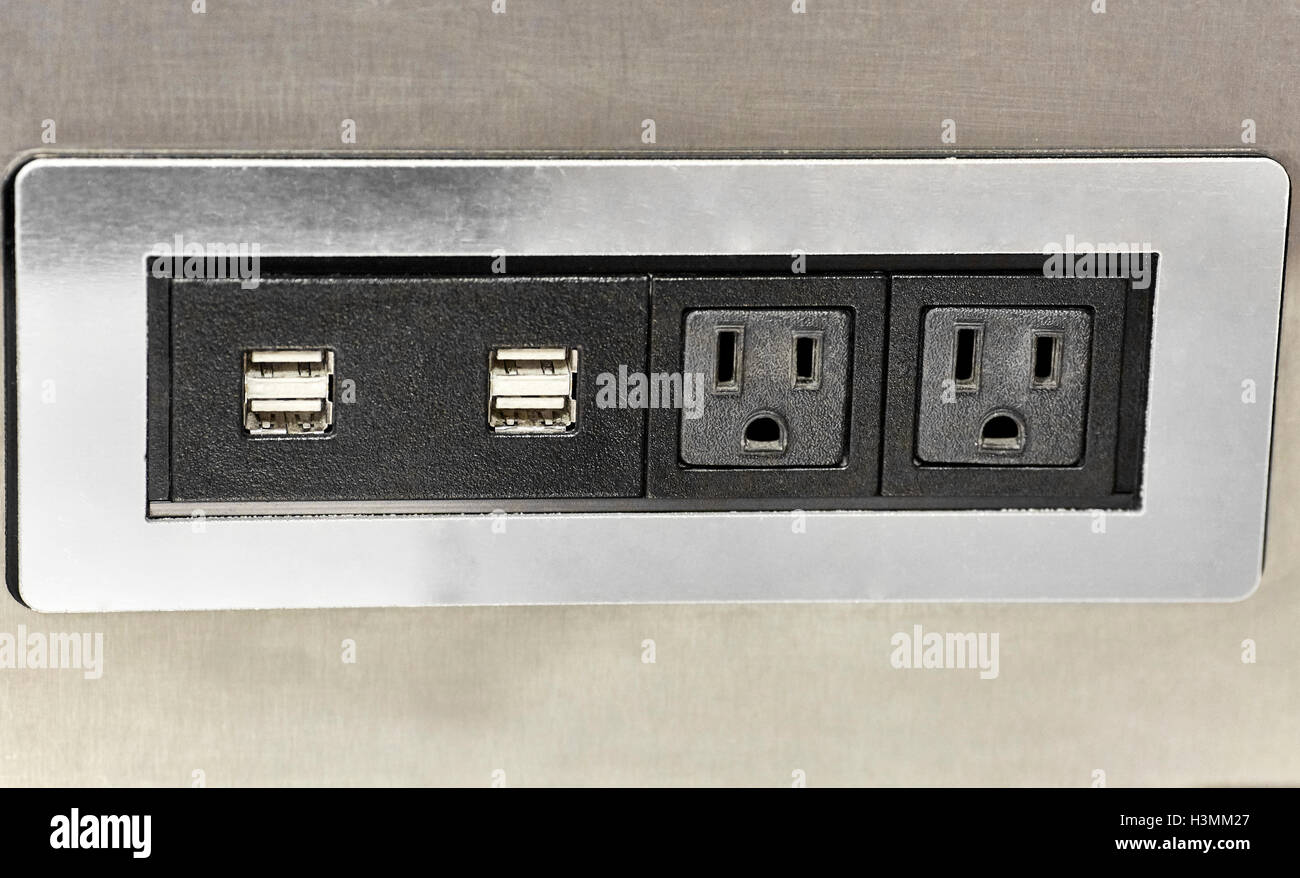 Two USB plugs with two electrical outlets with wall plate for charging ...