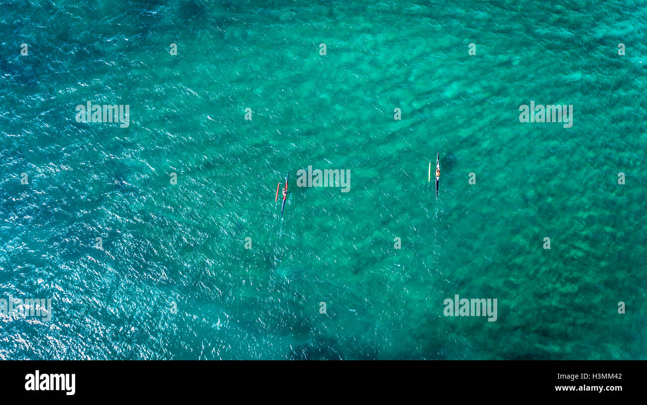 Aerial view of Outrigger Canoe's on the north shore of Oahu Stock Photo ...