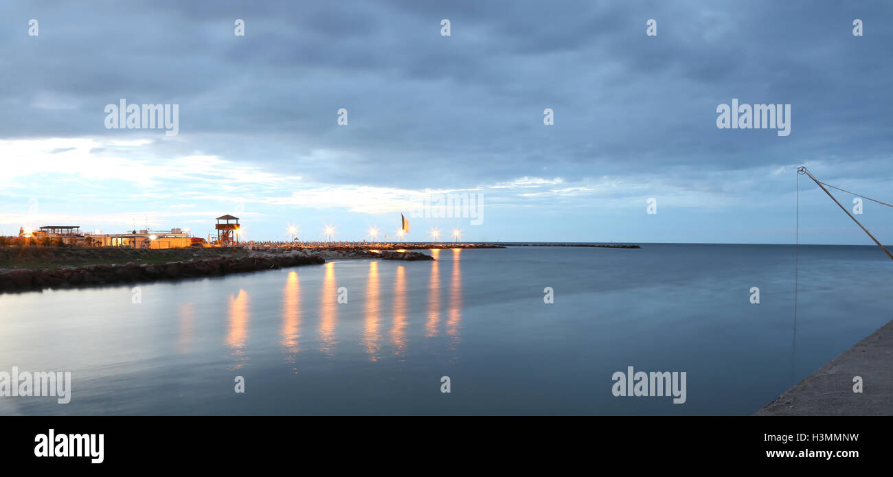 wide mouth of the Rubicon river in Emilia Romagna near Rimini in Italy ...