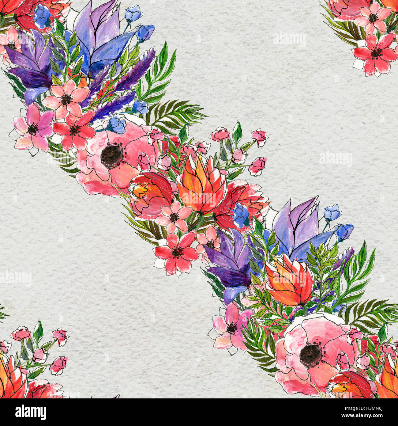 Seamless pattern with colorful flowers Stock Photo - Alamy