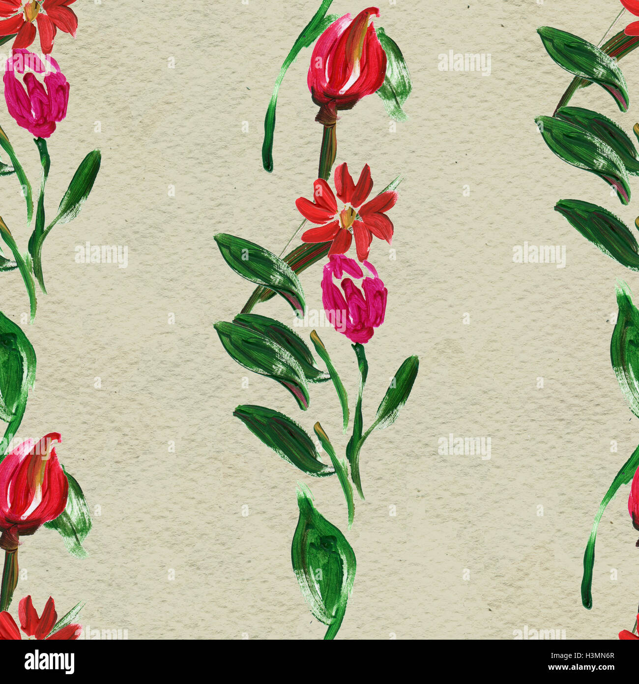 Seamless pattern with red flowers Stock Photo - Alamy