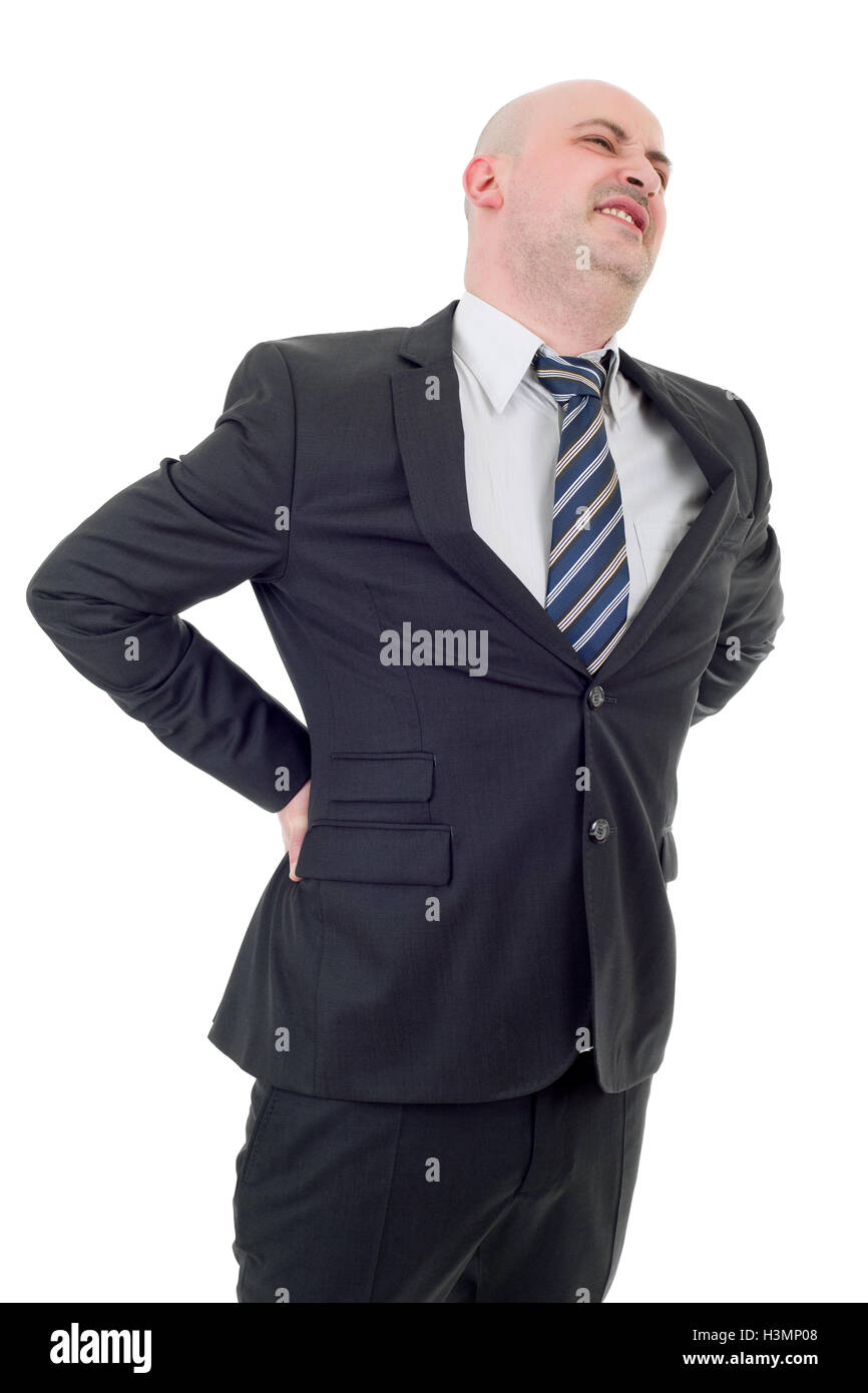 Young businessman with strong back pain, isolated on white background ...