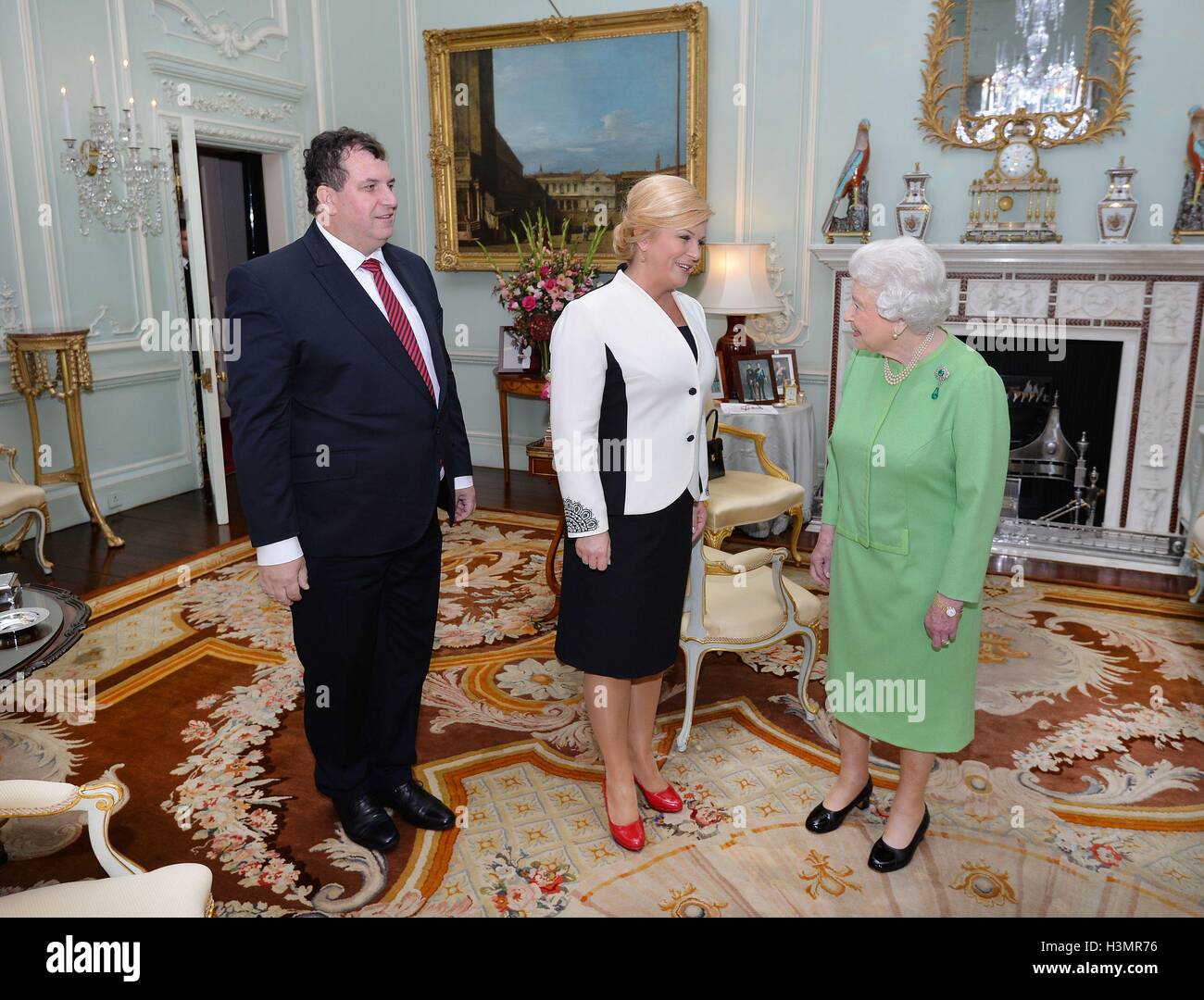 Queen Elizabeth II greets the President of Croatia Kolinda Grabar ...