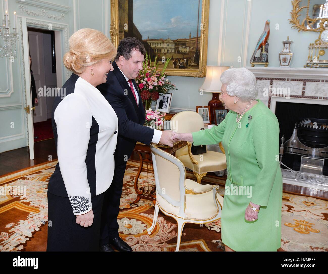 Queen Elizabeth II greets the President of Croatia Kolinda Grabar ...
