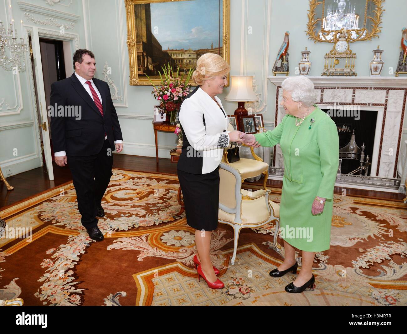 Queen Elizabeth II greets the President of Croatia Kolinda Grabar ...