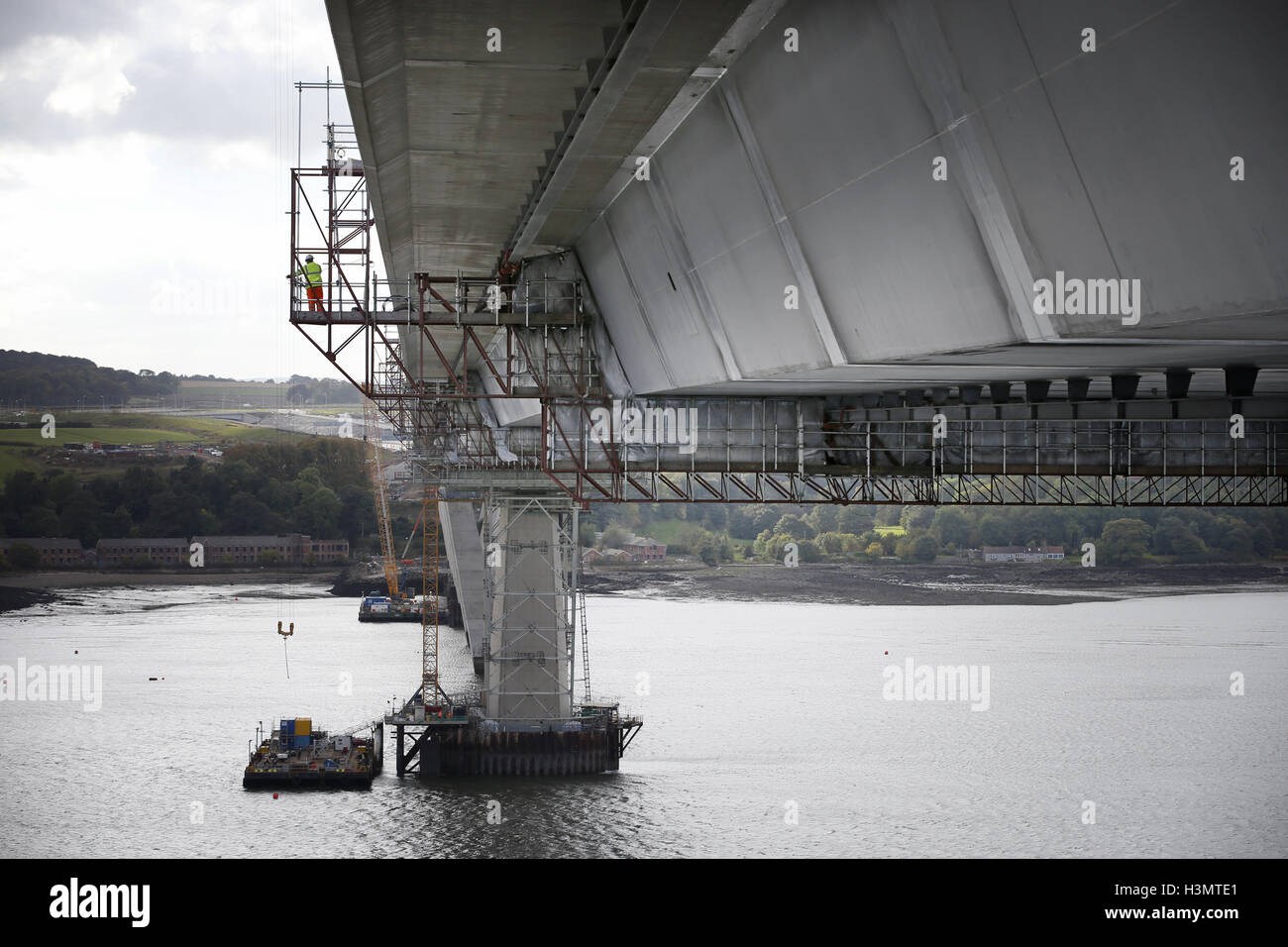 A view from underneath the road deck on the Queensferry Crossing as the ...