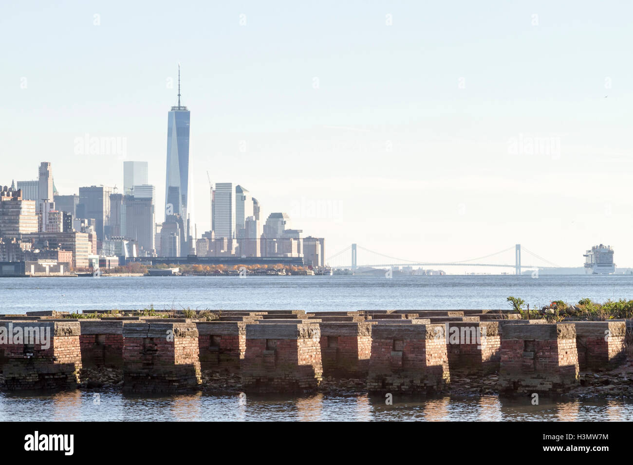 Scenic view of the New York Manhattan skyline seen from across the ...