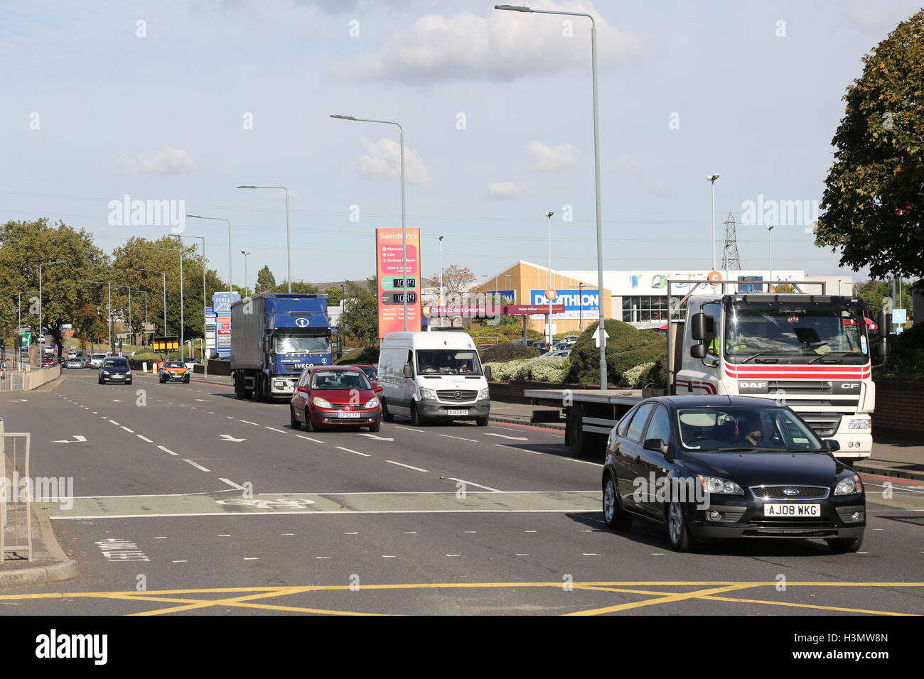 The Purley Way dual carriageway in Croydon, UK. A major out of town ...