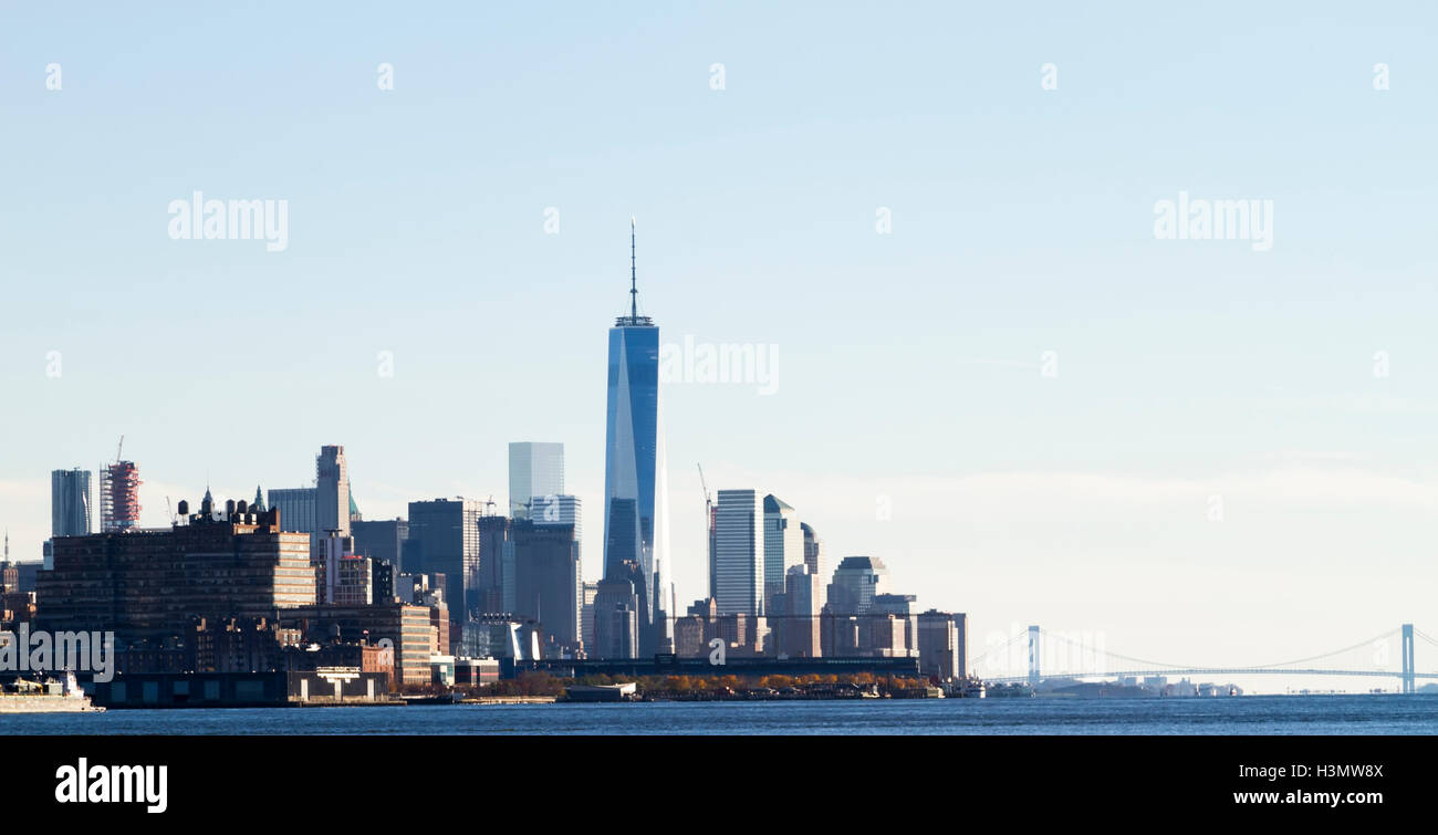 Scenic view of the New York Manhattan skyline seen from across the ...