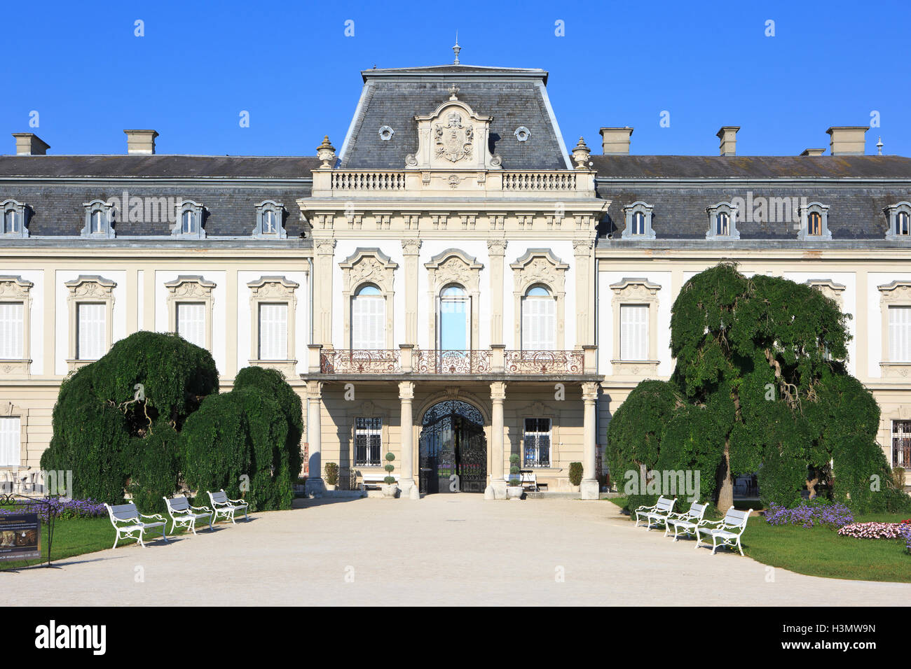 The main entrance of the Festetics Palace (1745) in Keszthely, Hungary ...