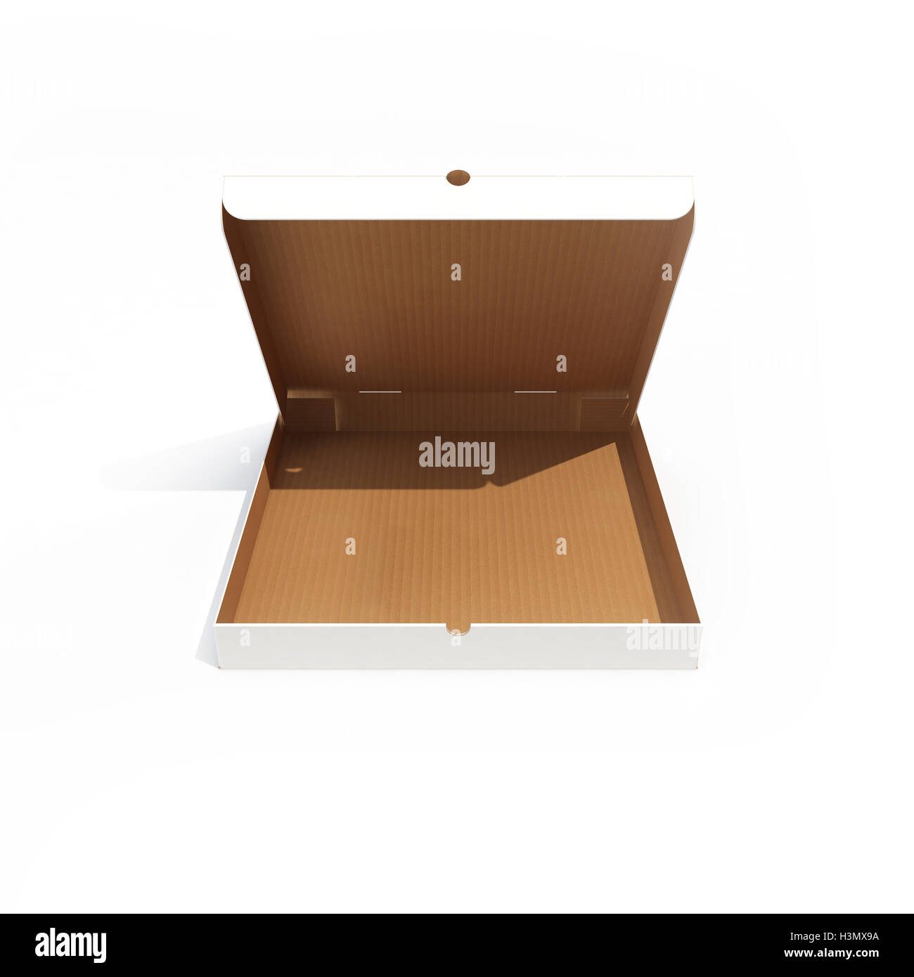 Open empty pizza box isolated on white. 3d rendering Stock Photo - Alamy