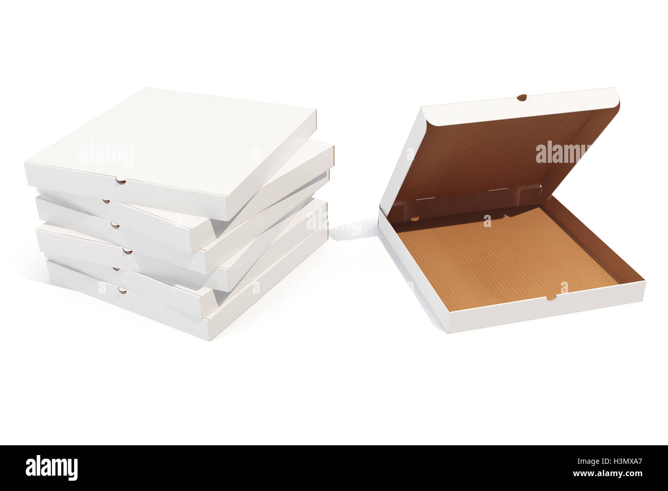 Pizza boxes isolted on white with shadow. 3d rendering Stock Photo - Alamy