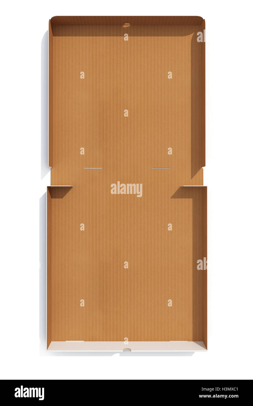 Open empty pizza box view top isolated on white. 3d rendering Stock ...