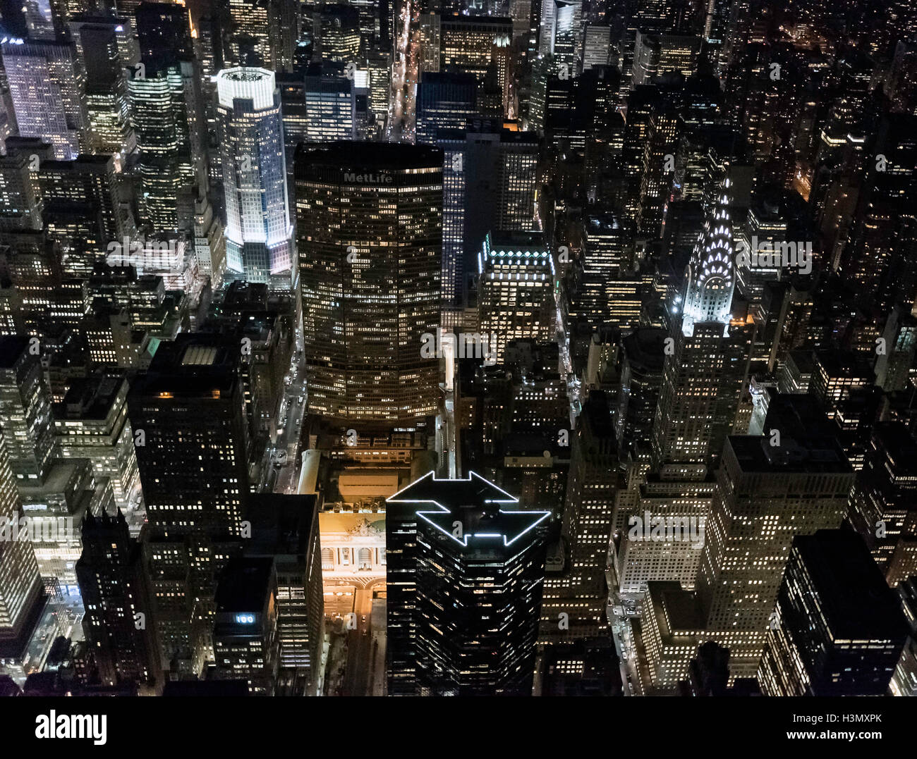 Aerial view from helicopter of Midtown, Chrysler Building, New York ...