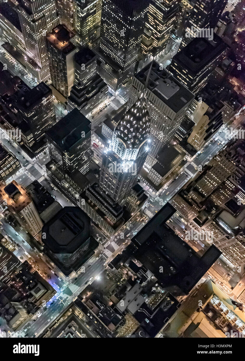 Aerial view from helicopter of Midtown, Chrysler Building, New York ...