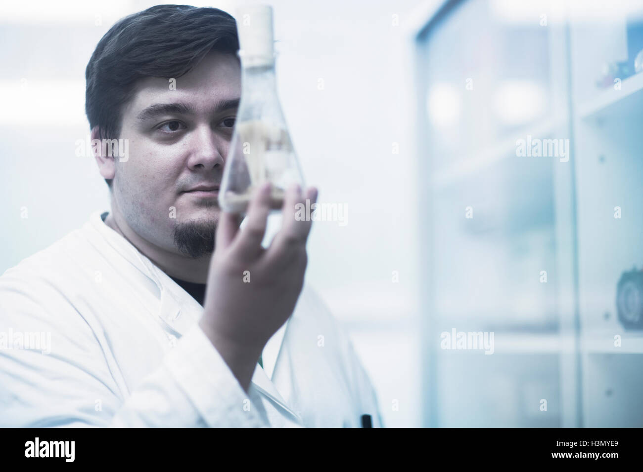 Scientist examining sample in beaker Stock Photo - Alamy