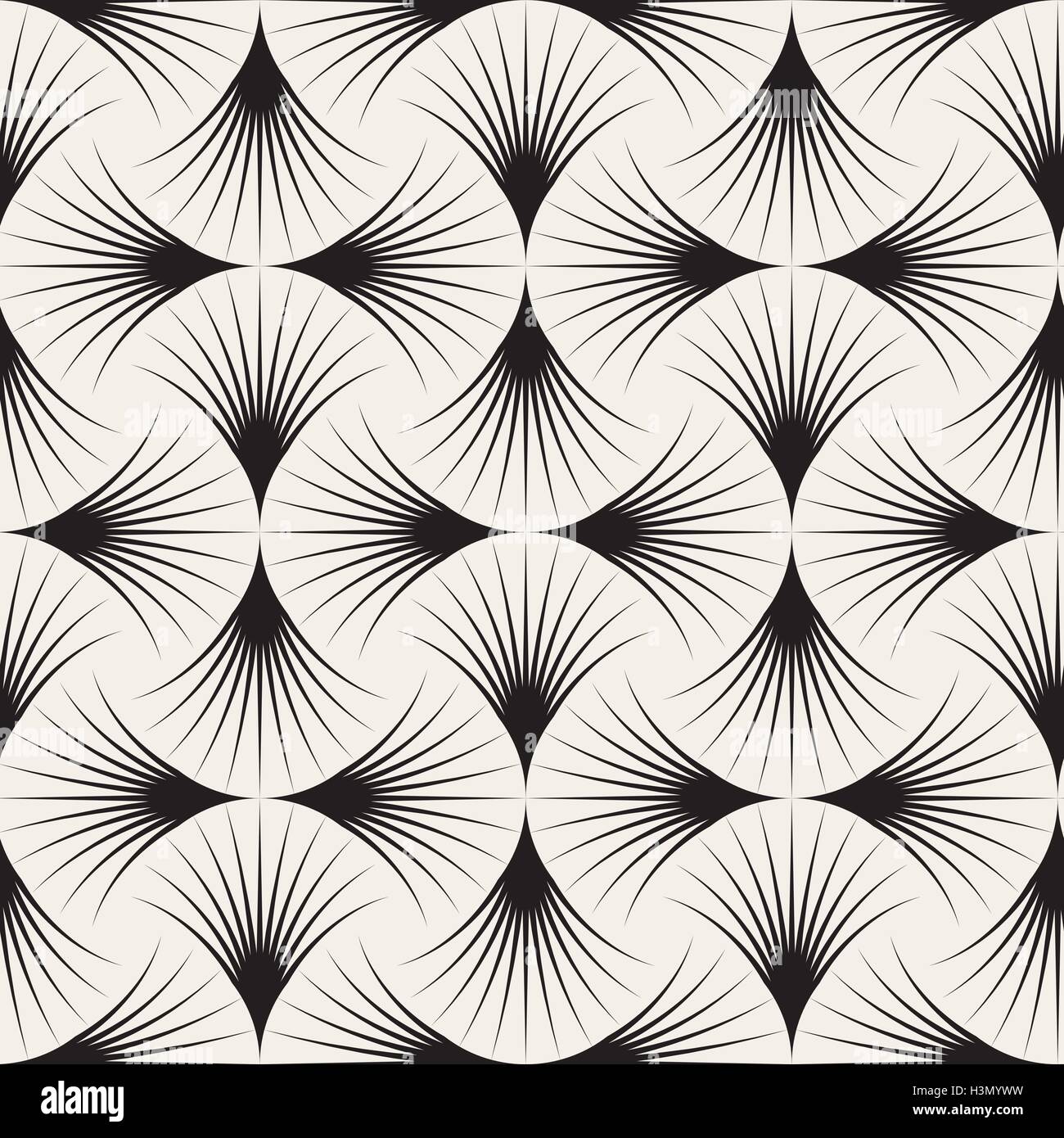 Vector Seamless Black and White Arc Lines Grid Pattern Stock Vector ...