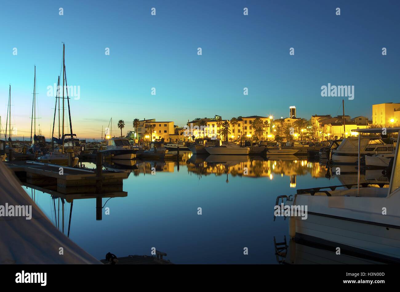 night image of the port of Portoscuso , sardinia Stock Photo - Alamy