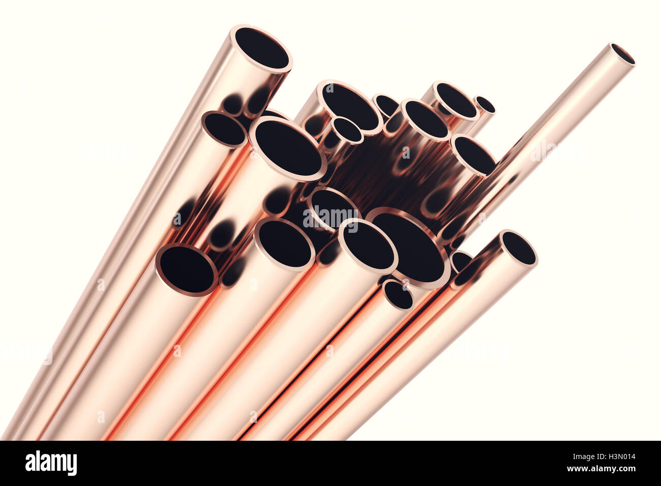 Copper pipes isolated on white. 3d rendering Stock Photo - Alamy