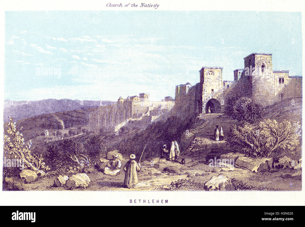 A coloured illustration of the Church of the Nativity, Bethlehem ...