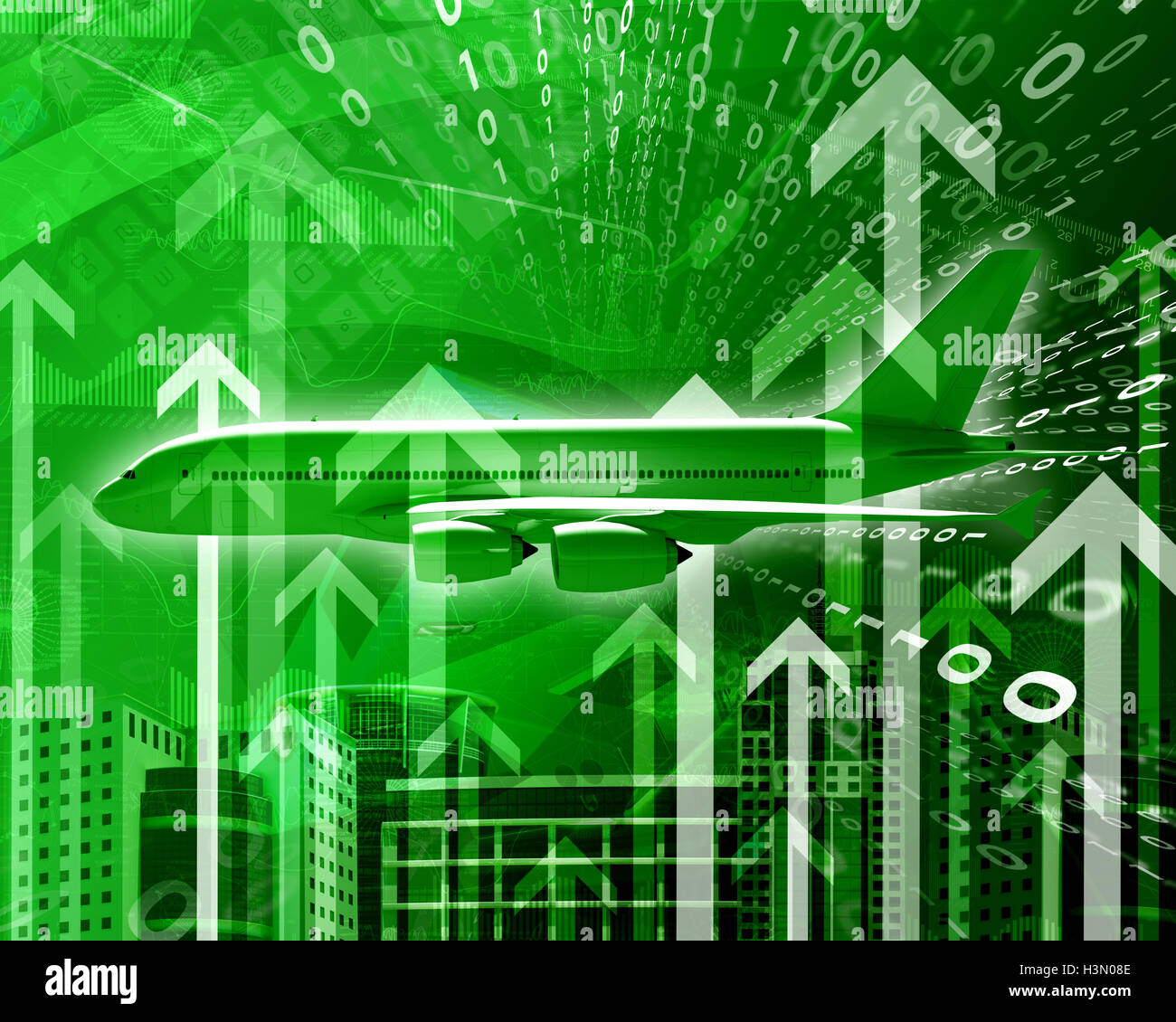 Airplane with the background of figures and arrows Stock Photo - Alamy