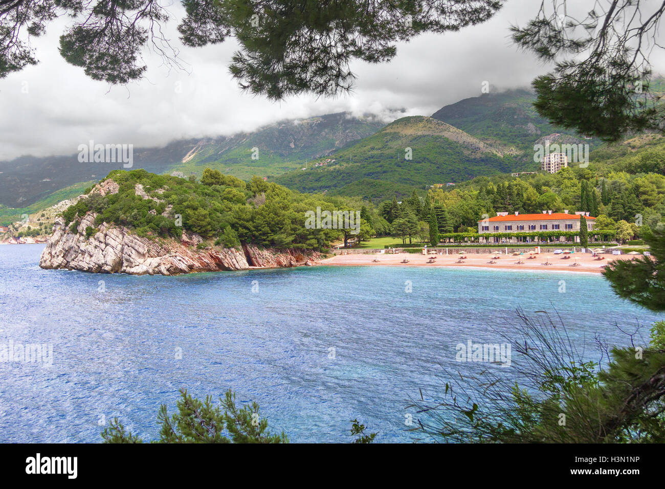 Coast Budva Riviera overlooking Milocer hotel. Montenegro Stock Photo ...