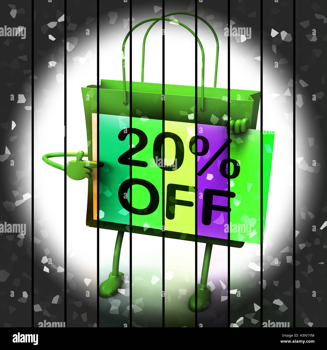 Twenty Percent Reduced On Bags Shows 20 Bargains Stock Photo - Alamy