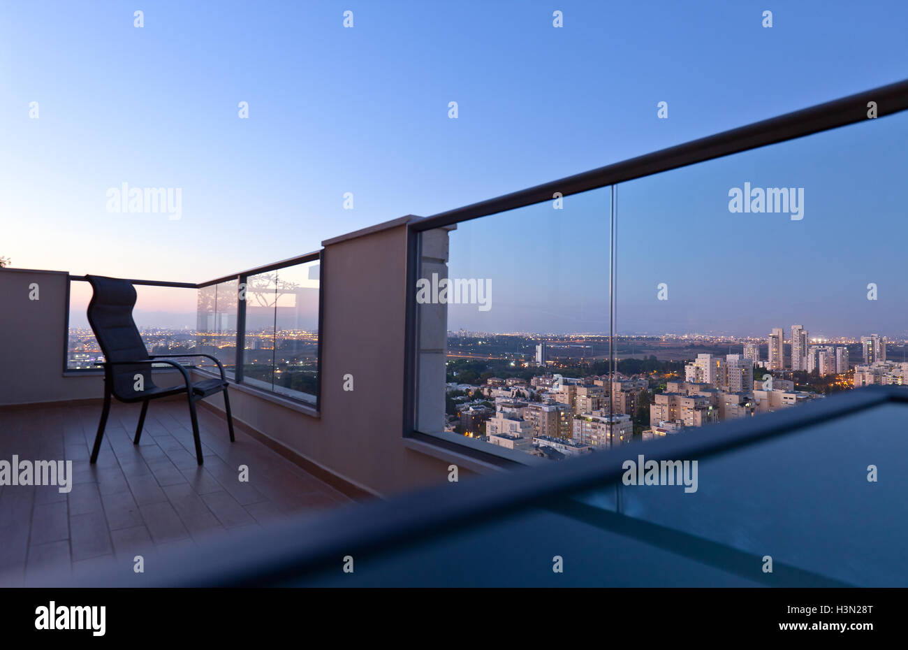 High end balcony in downtown of modern city Stock Photo - Alamy