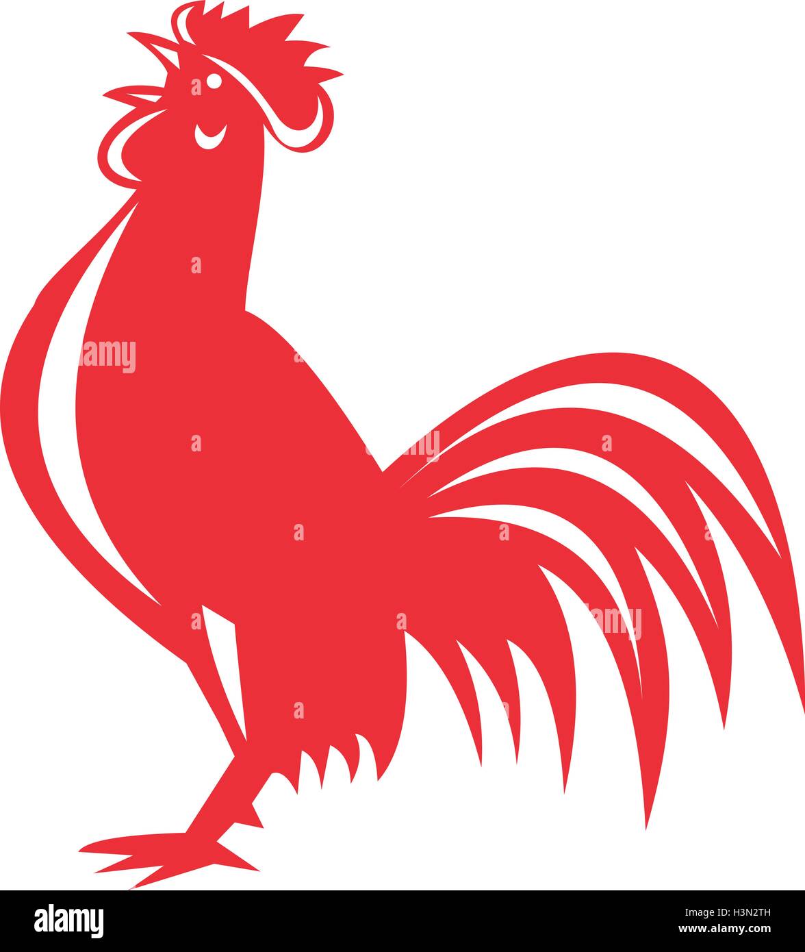 Illustration of a chicken rooster crowing viewed from the side set on ...