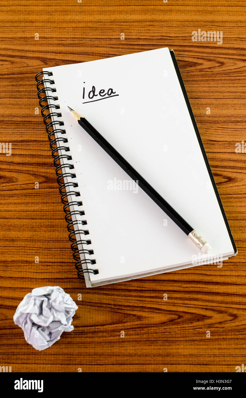 crumpled paper and pencil with notebook Stock Photo - Alamy