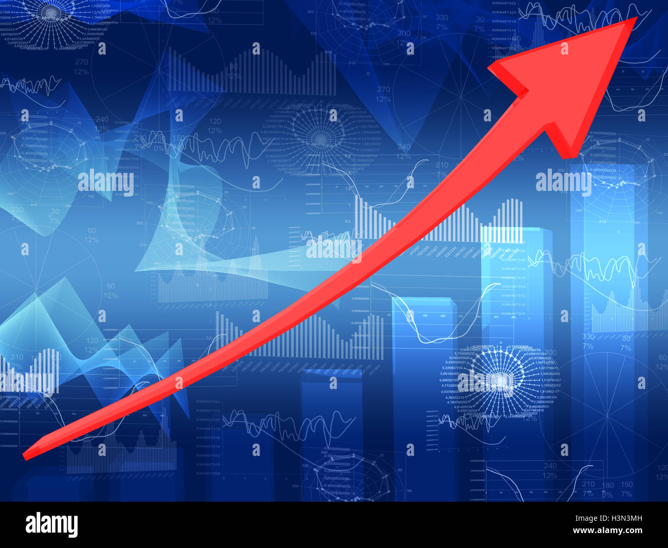 Red arrow and glowing graphs. Hi-tech background Stock Photo - Alamy