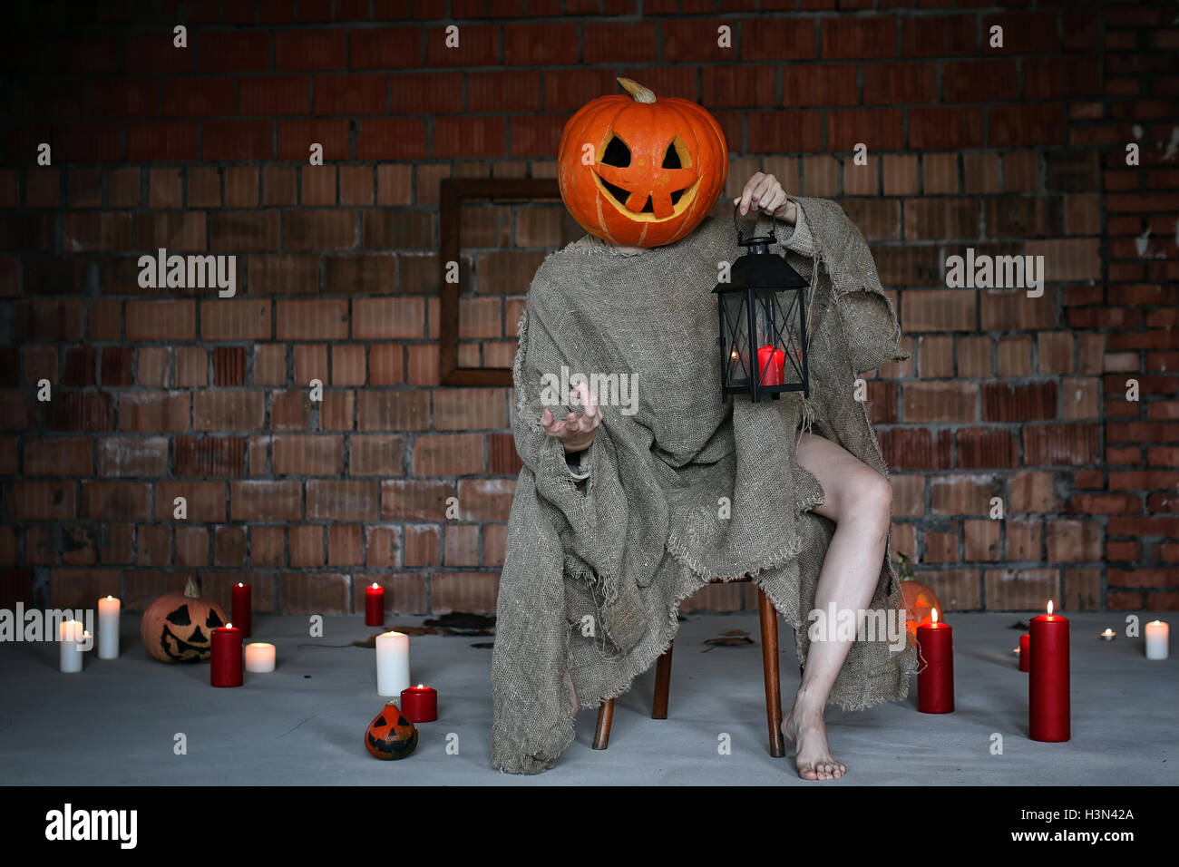 pumpkin head monster horror indoor Stock Photo - Alamy