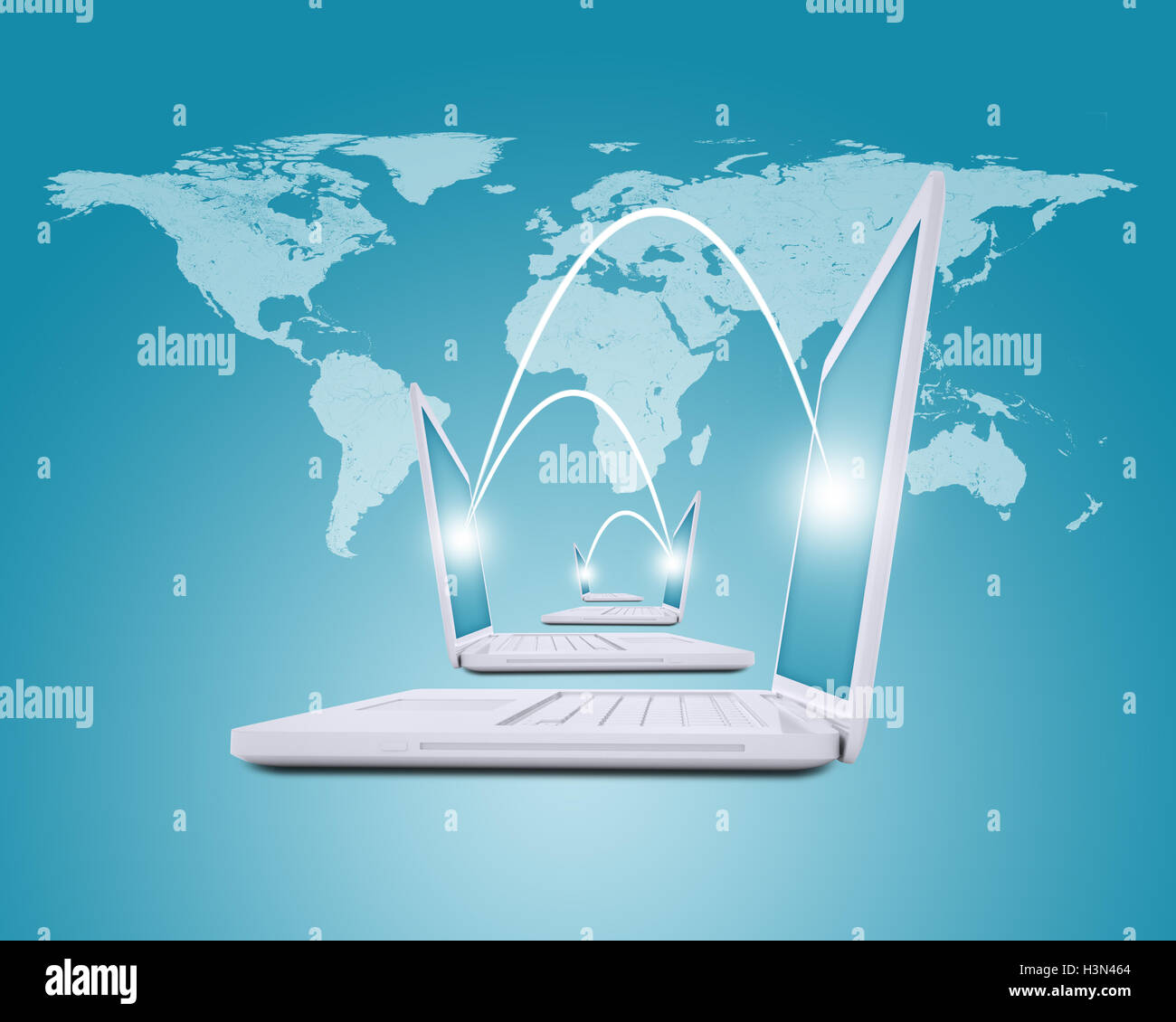 Laptops and world map Stock Photo - Alamy