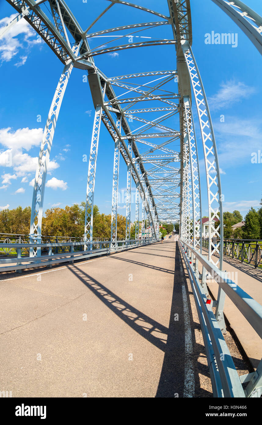 First in Russia steel arch bridge on river Msta. Historical iron bridge ...