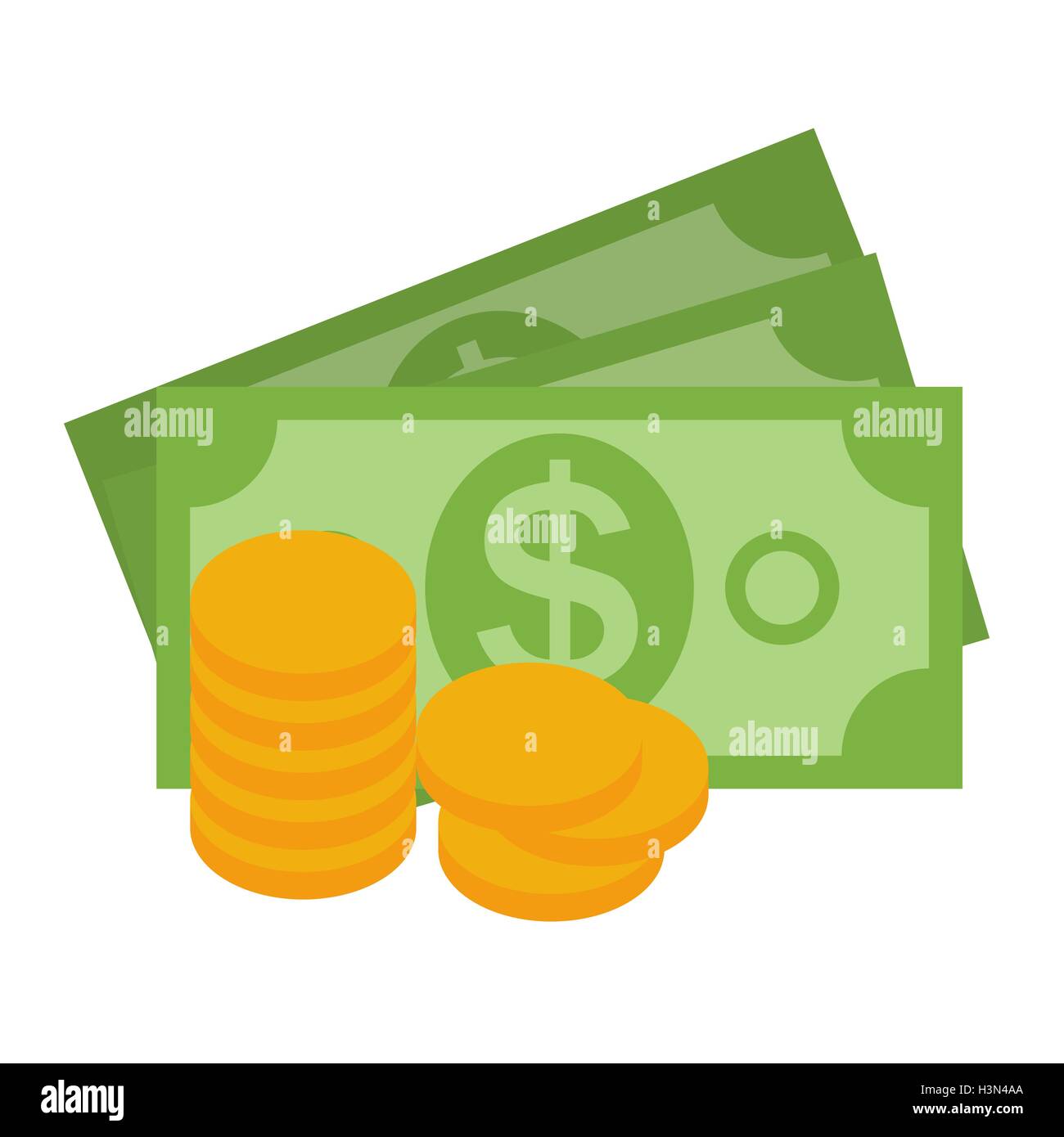 US Dollar Stack Paper Banknotes and Gold Coins Icon Sign Busine Stock ...