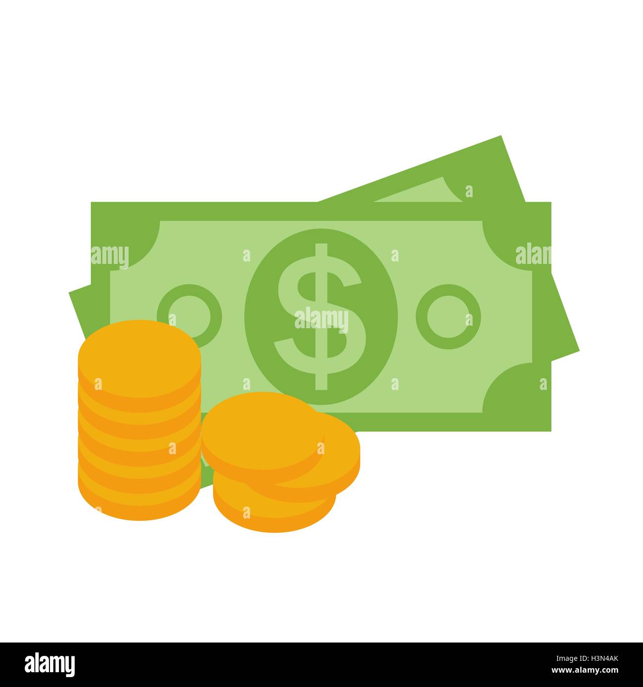 US Dollar Stack Paper Banknotes and Gold Coins Icon Sign Busine Stock ...