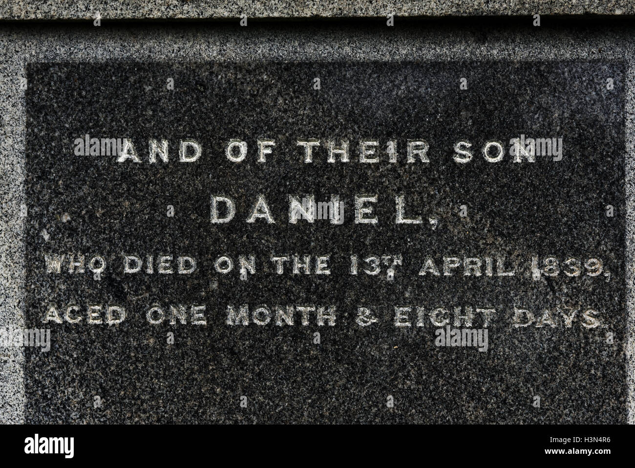 A gravestone to a boy who died at 1 month and 8 days Stock Photo - Alamy